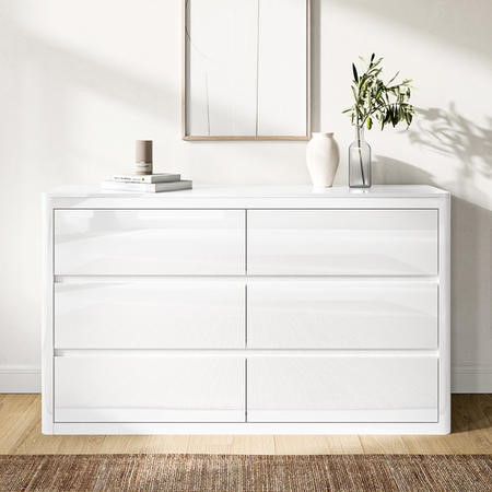 Lexi White High Gloss Wide 6 Drawer Chest of Drawers | Furniture123