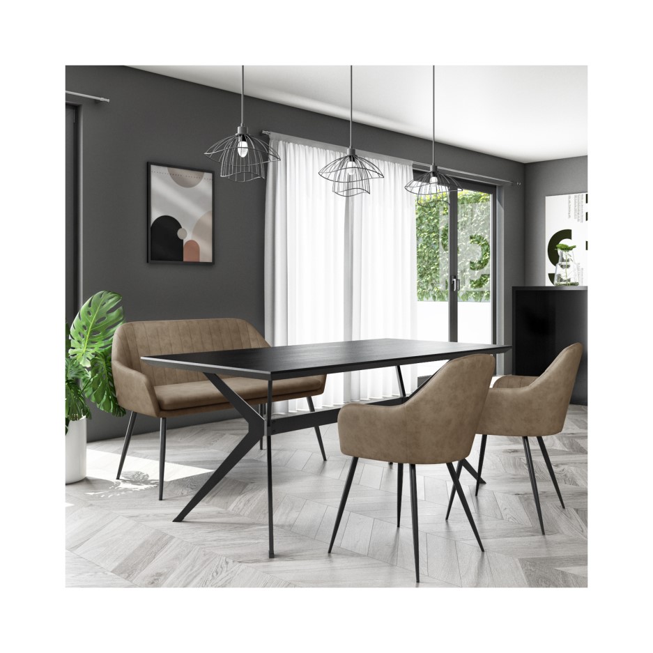 Beige Faux Leather High Back Dining Bench - Seats 2 - Logan - Furniture123