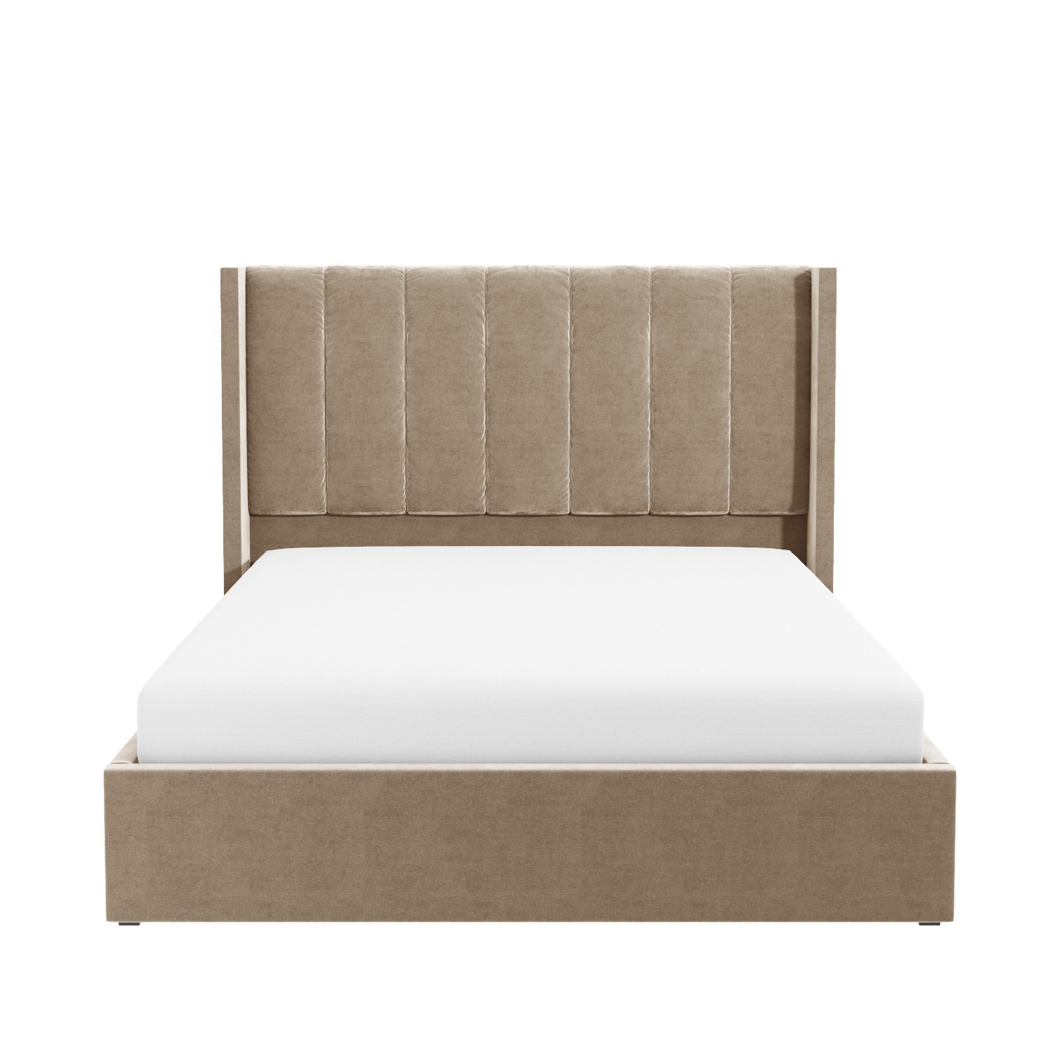 Beige Velvet Double Ottoman Bed with Winged Headboard - Maddox ...