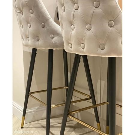 Beige Velvet Button Back Bar Stool - 79cm - Maddy - Furniture123