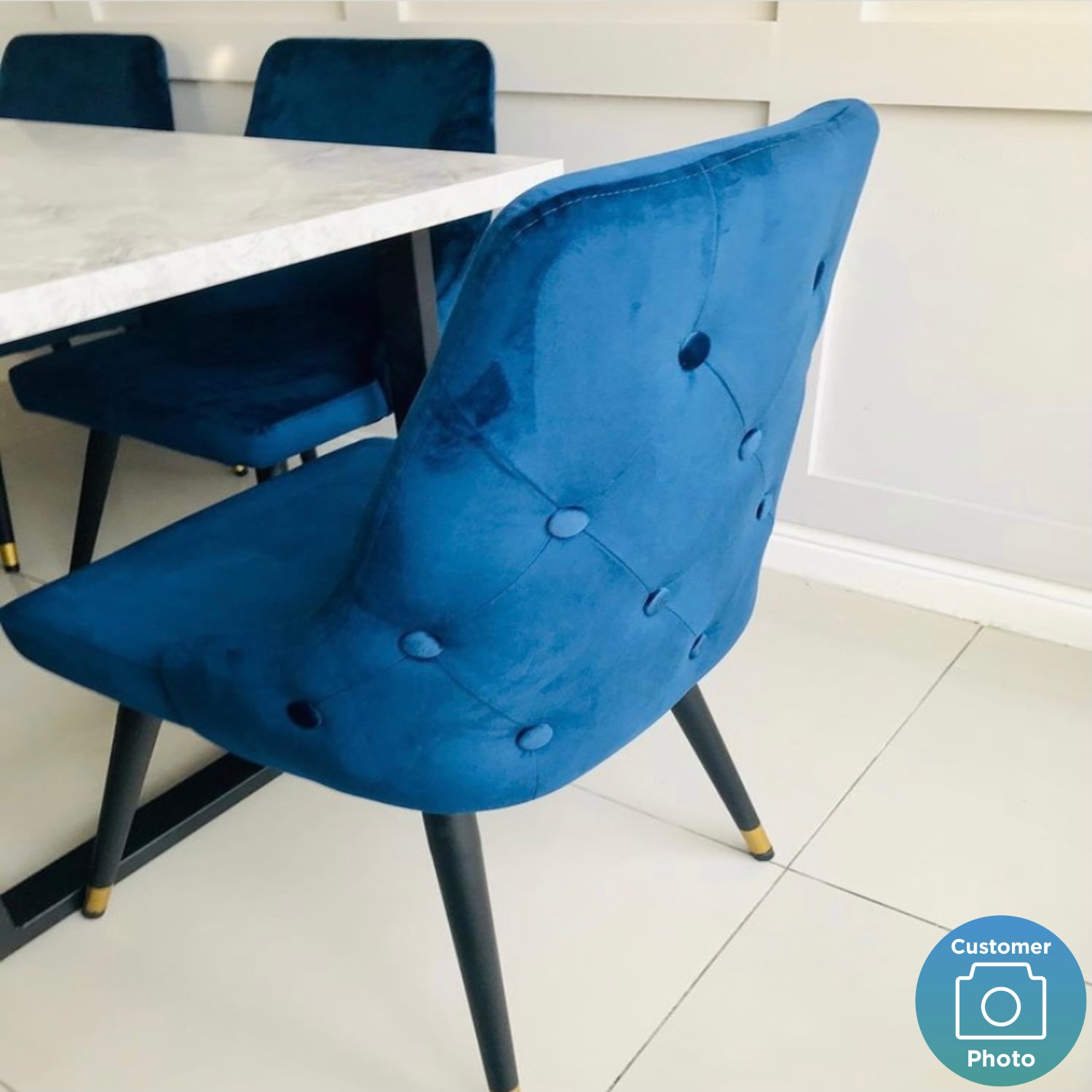 Navy Blue Velvet Dining Chairs with Button Back - Maddy - Furniture123