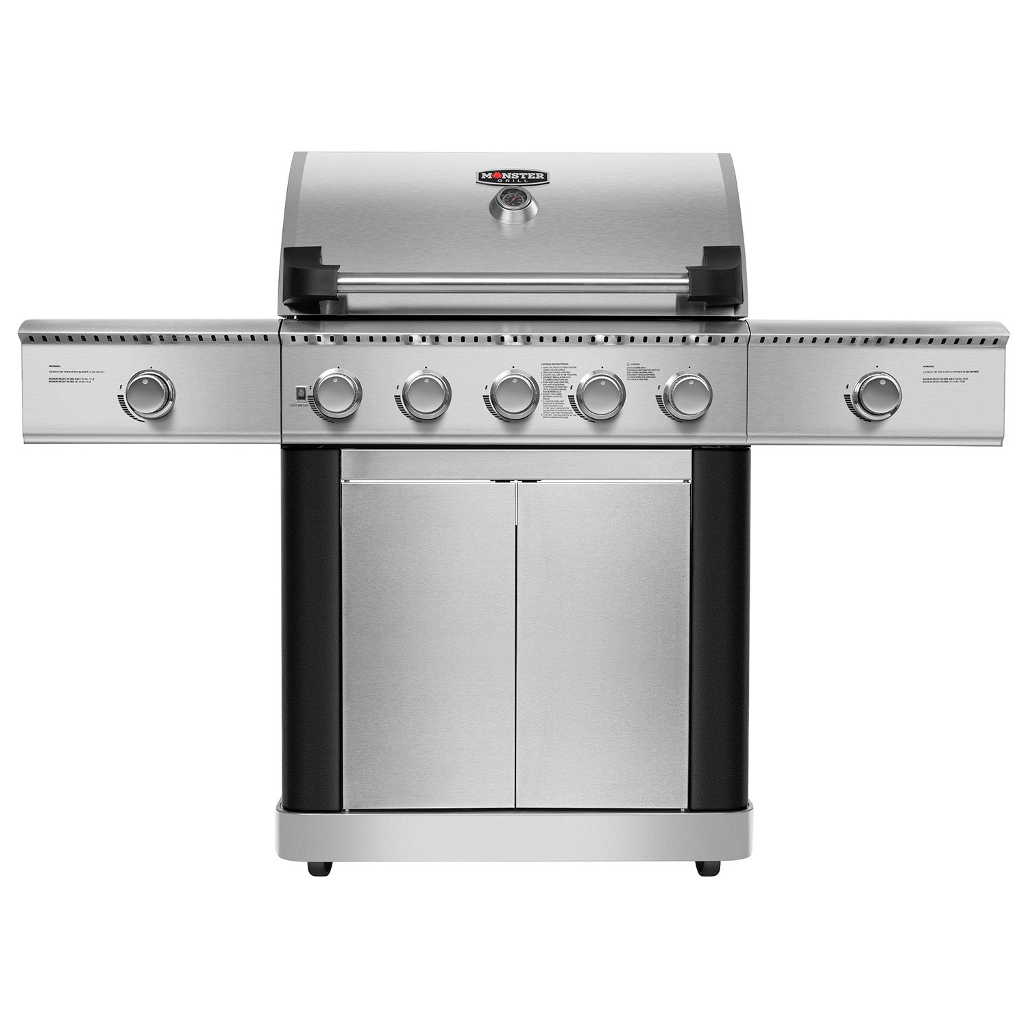 Monster Grill - 5 Burner Gas BBQ Grill with 2 Side Burners - Stainless ...