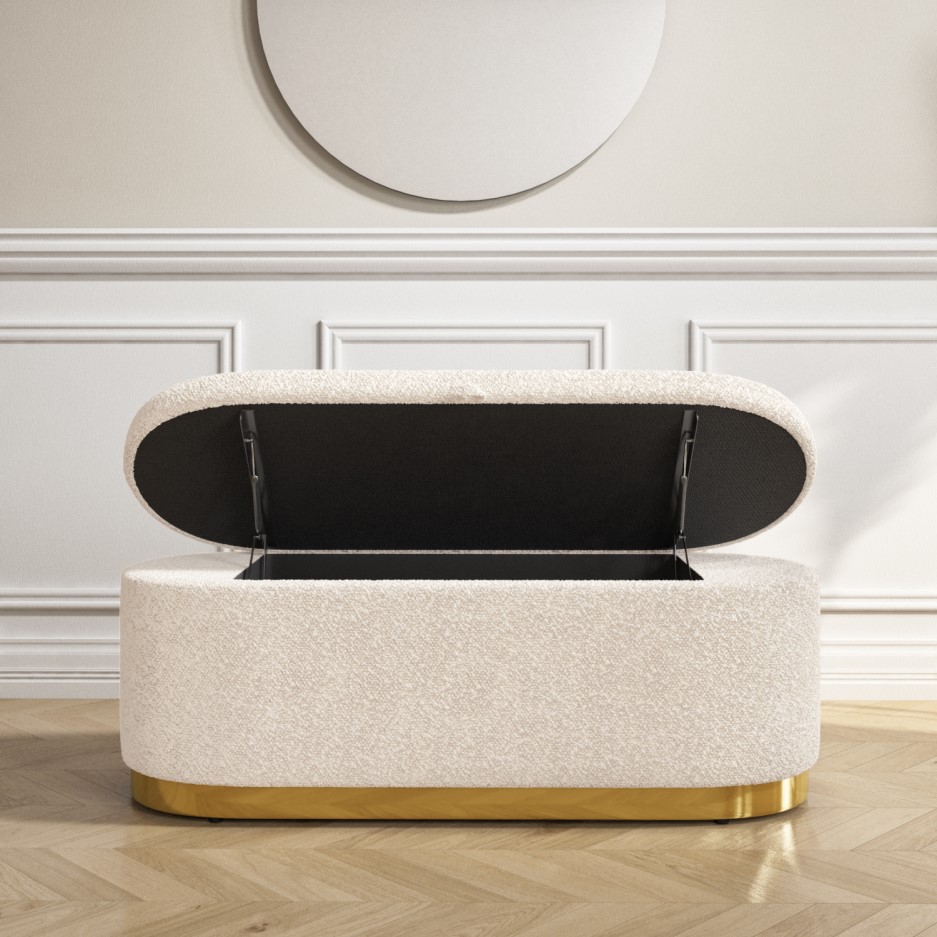 Large Cream Boucle Fabric Footstool with Ottoman Storage - Monroe ...