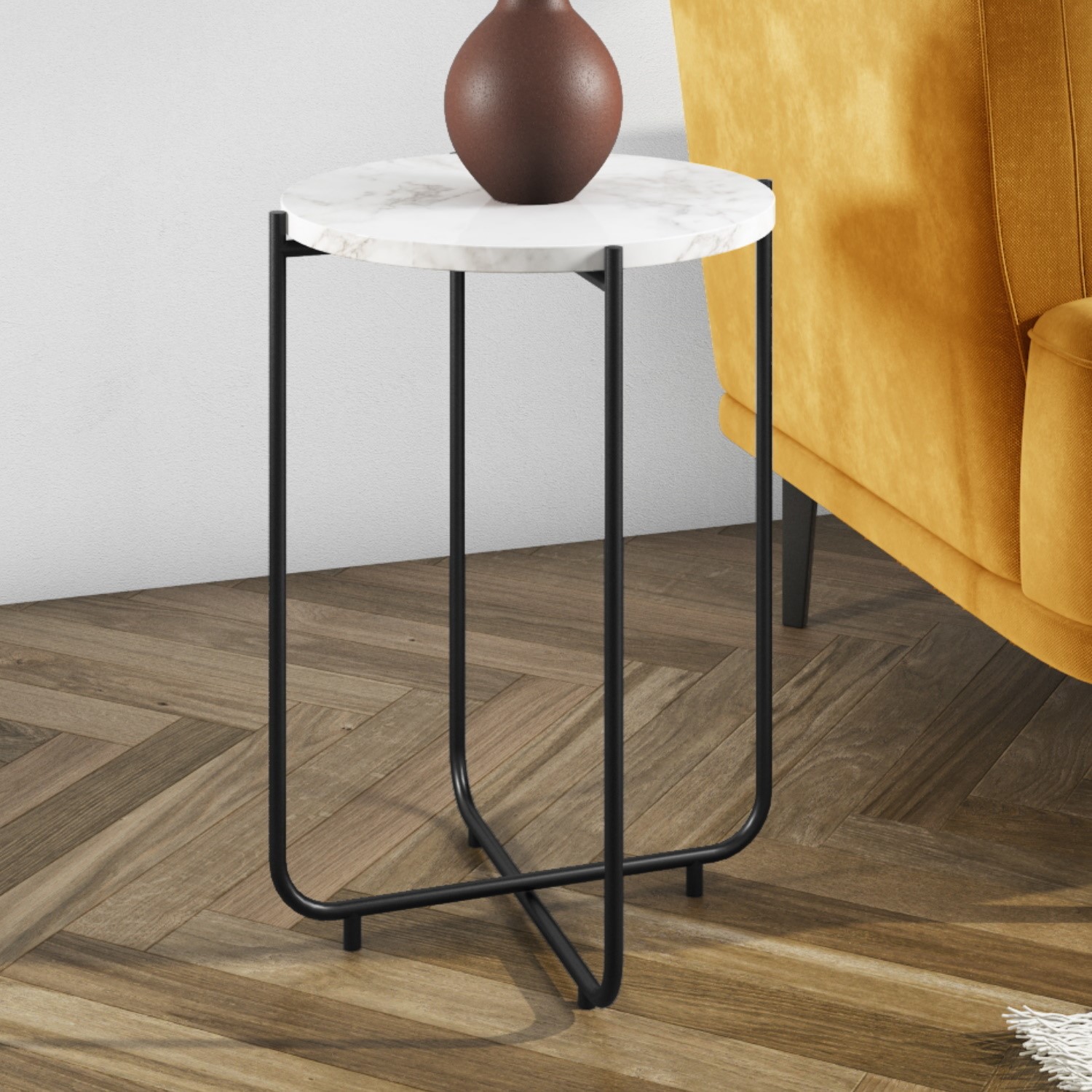 Round White Marble Side Table - Martina - Furniture123
