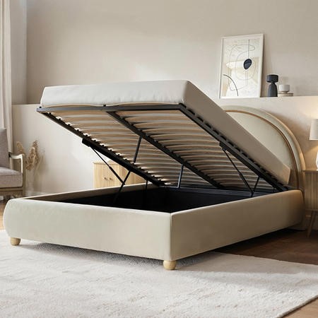 Cream faux leather ottoman bed store