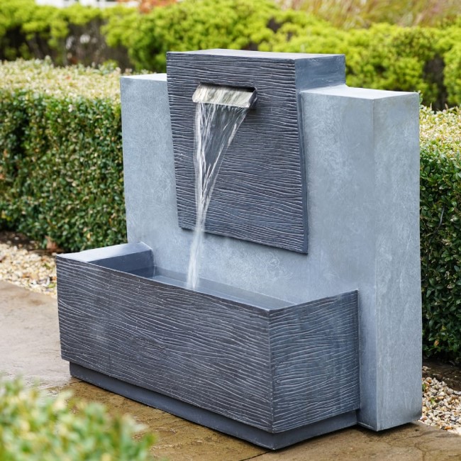 Large Grey Cement Outdoor Electric Water Feature - Ivyline - Furniture123