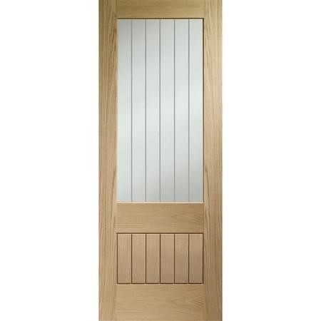 Internal Oak Half-Glazed Cottage FD30 Fire Door with Clear Etched Glass ...