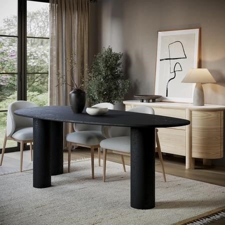 Large Black Oak Pebble Dining Table - Seats 4 - 6 - Oscar - Furniture123