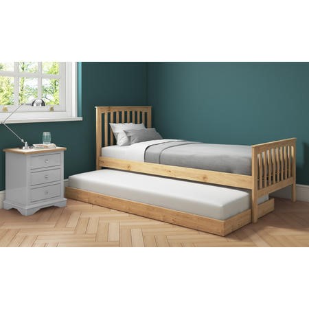 Oxford Single Guest Bed in Pine - Trundle Bed Included - Furniture123