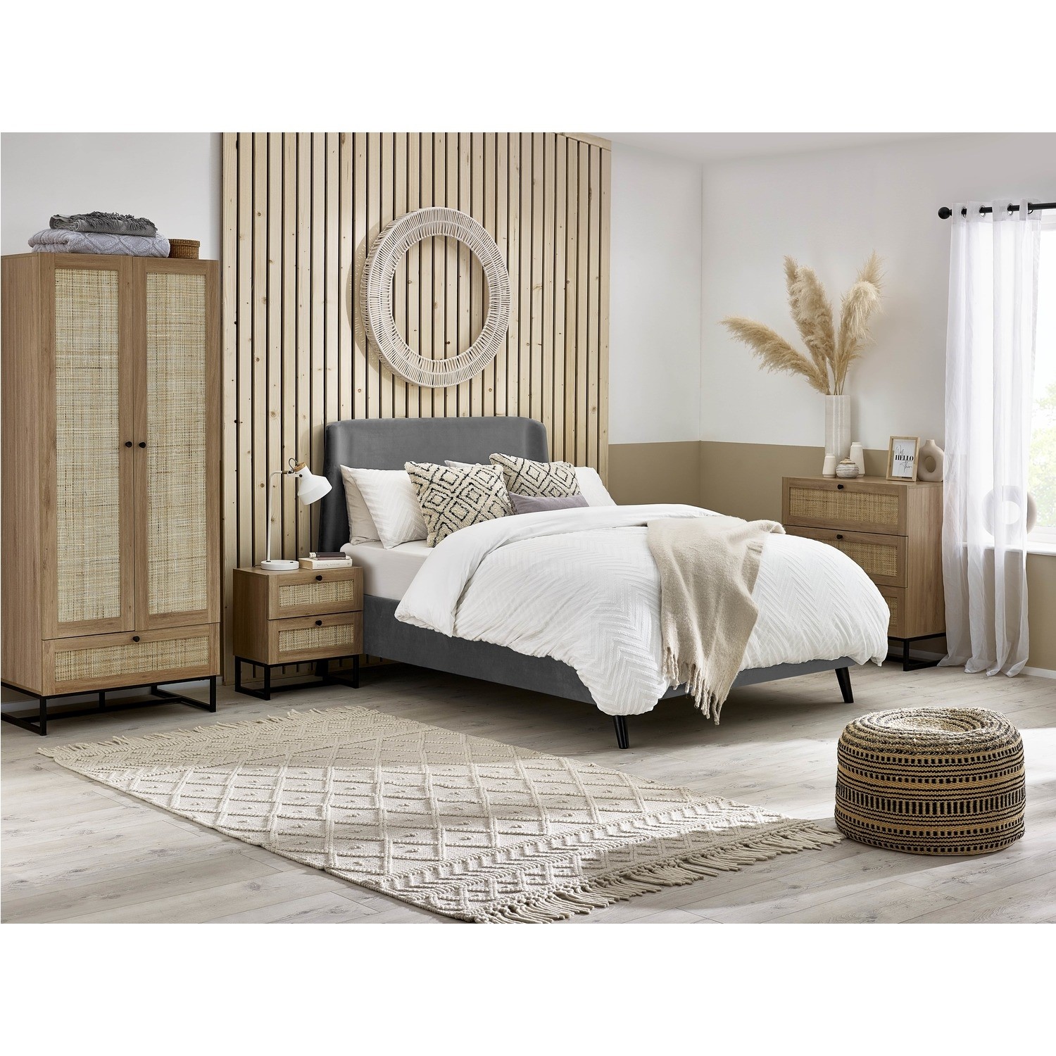 Rattan Rustic 2 Door Double Wardrobe with Drawer - Padstow - Julian ...