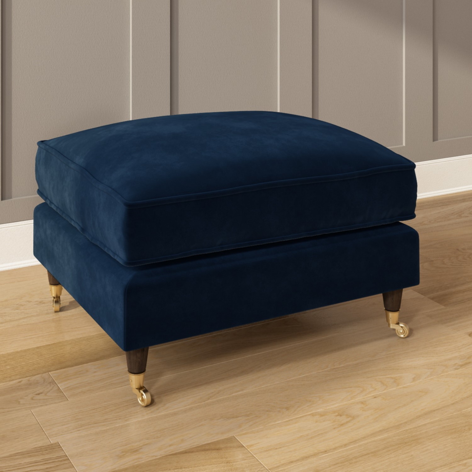 GRADE A2 - Large Navy Velvet Footstool - Payton - Furniture123