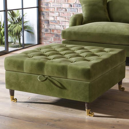 Large Olive Green Chesterfield Footstool with Storage Payton Furniture123