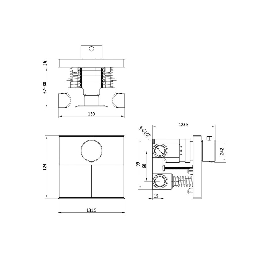 Brushed Brass Push Button 2 Outlet Concealed Mixer Shower Valve With ...