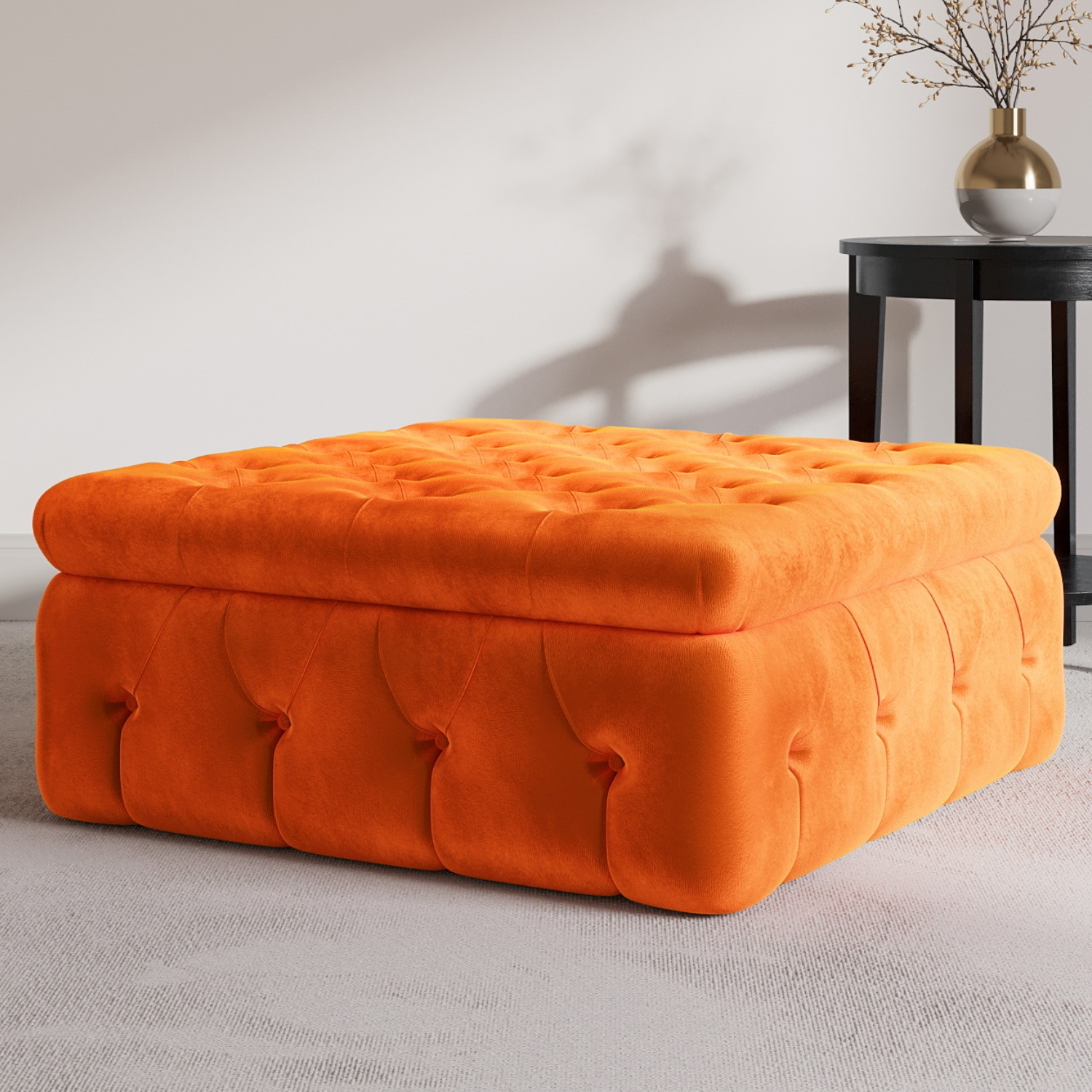 GRADE A1 - Large Orange Velvet Storage Footstool - Payton - Furniture123