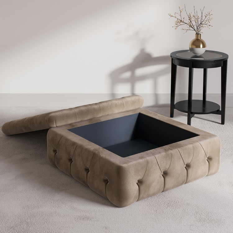 Large Beige Velvet Footstool with Storage - Payton - Furniture123
