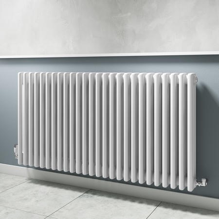 White Horizontal Traditional Column Radiator - 600 x 1177mm - Furniture123