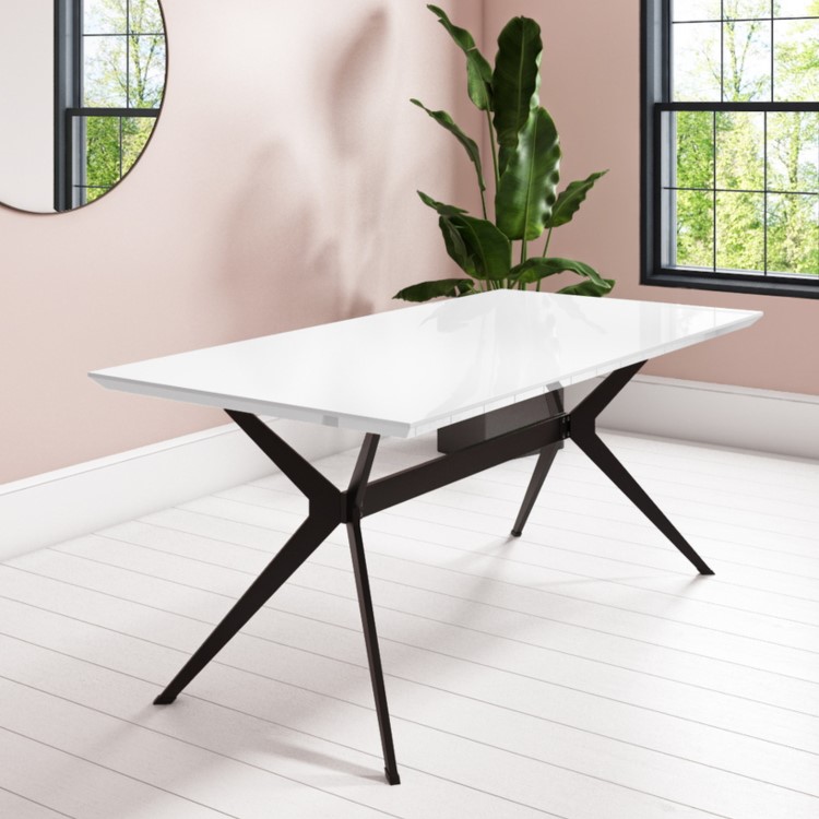 Large White Gloss Modern Dining Table - Seats 6 - Rochelle - Furniture123