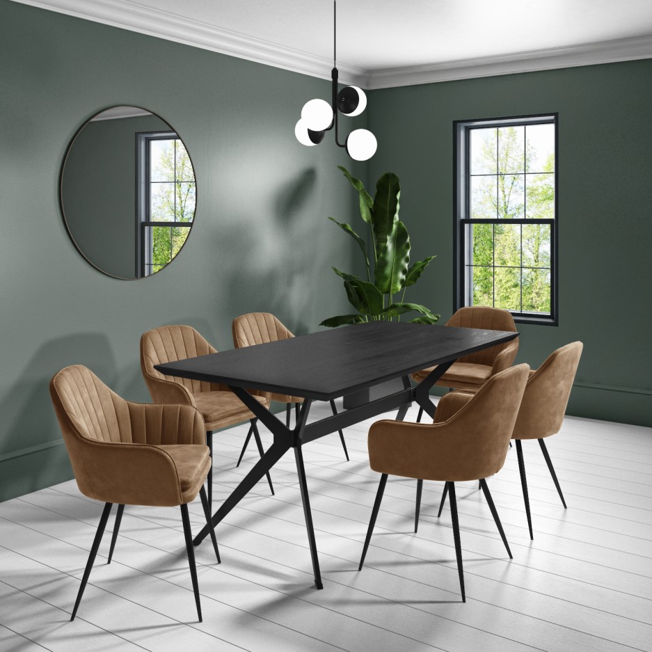 Black Oak 6 Seater Dining Table - Rochelle - Furniture123