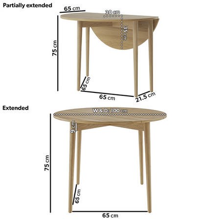 Small Round Oak Folding Drop Leaf Extendable Dining Table Seats 2 4 Rudy