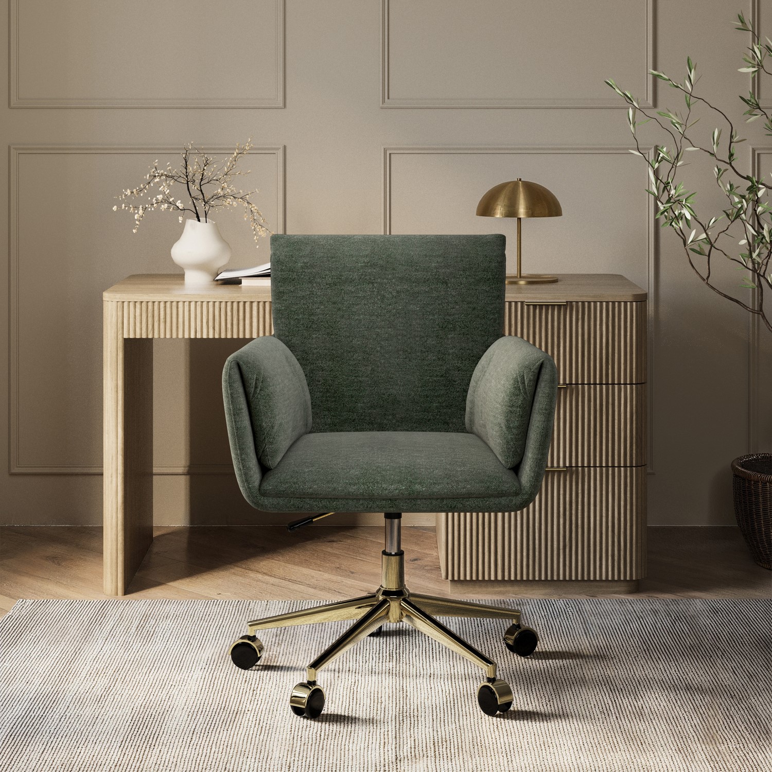 Green Chenille Swivel Office Chair - Reed - Furniture123