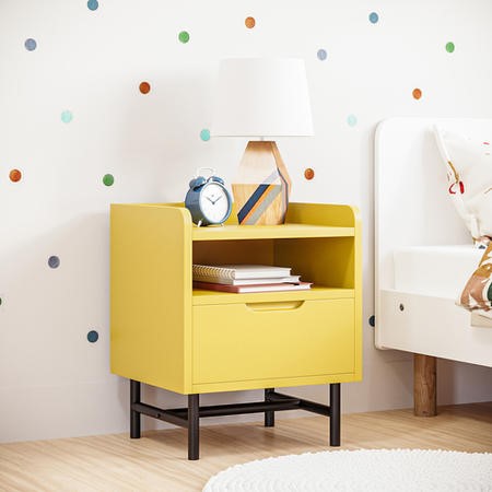 Kids Yellow Bedside Table with Drawer - Rueben - Furniture123