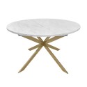 Round to Oval White Marble Effect Extendable Dining Table with Gold ...