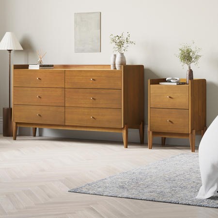 Wide Wooden Mid Century Chest of 6 Drawers Rumi Furniture123