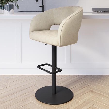 Curved Beige Fabric Adjustable Swivel Bar Stool with Black Base - Runa ...