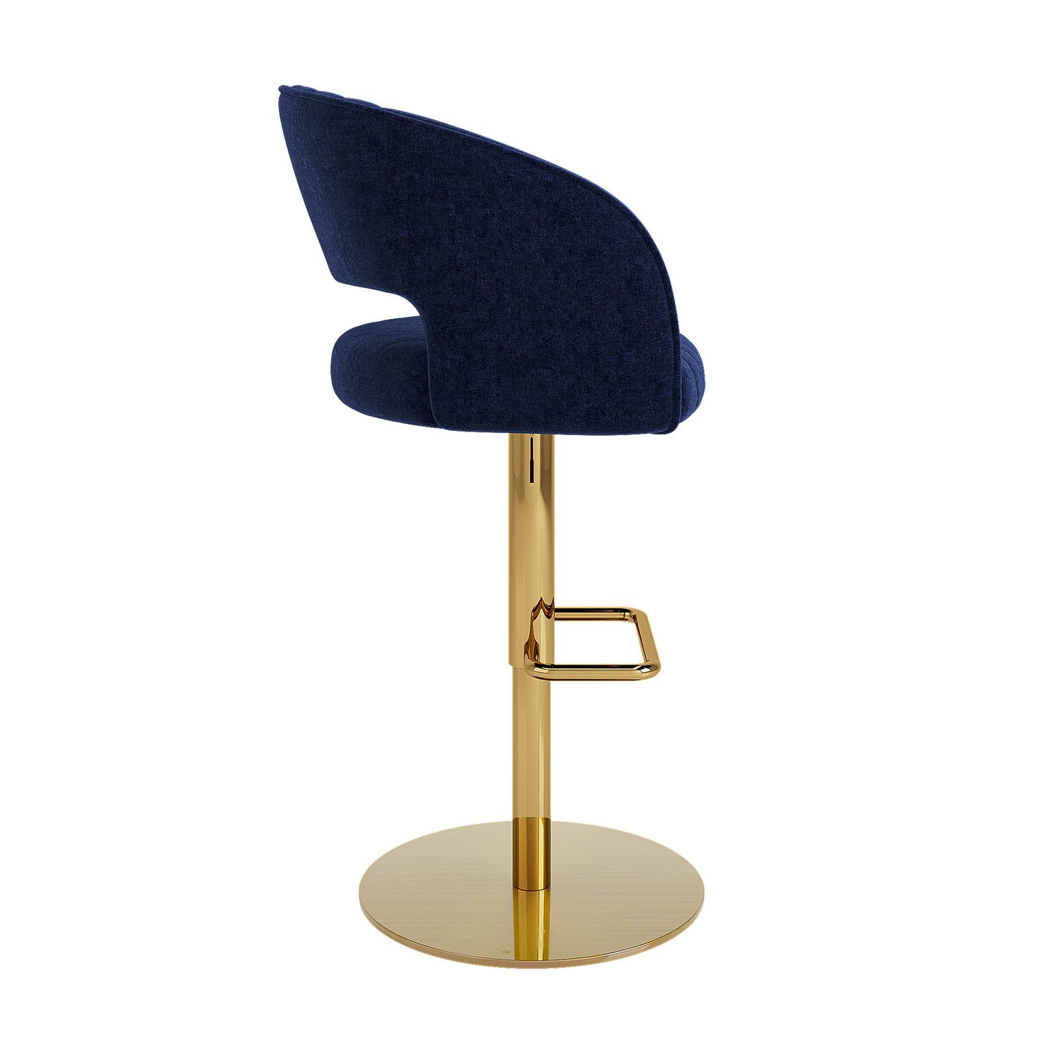 Curved Navy Blue Upholstered Adjustable Swivel Bar Stool with Gold Base ...