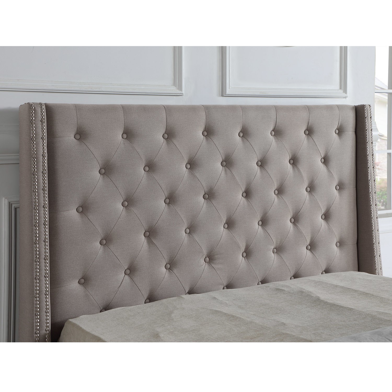 GRADE A1 - Safina King Size Wing Back Ottoman Bed with Stud Detailing ...
