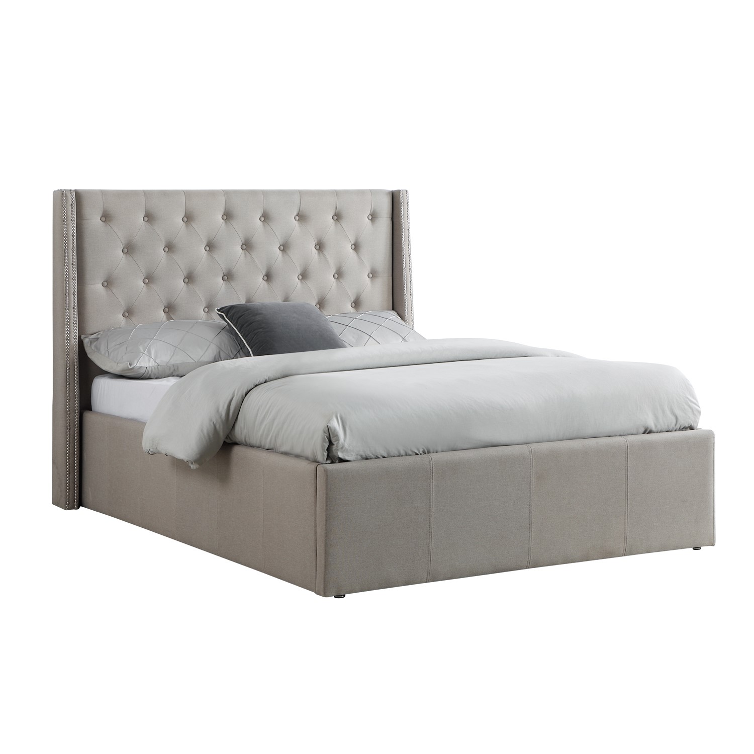 GRADE A1 - Safina King Size Wing Back Ottoman Bed with Stud Detailing ...