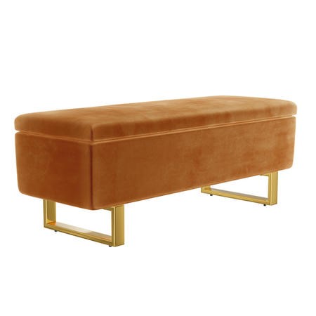 Burnt Orange Velvet Ottoman Storage Bench - Shea - Furniture123
