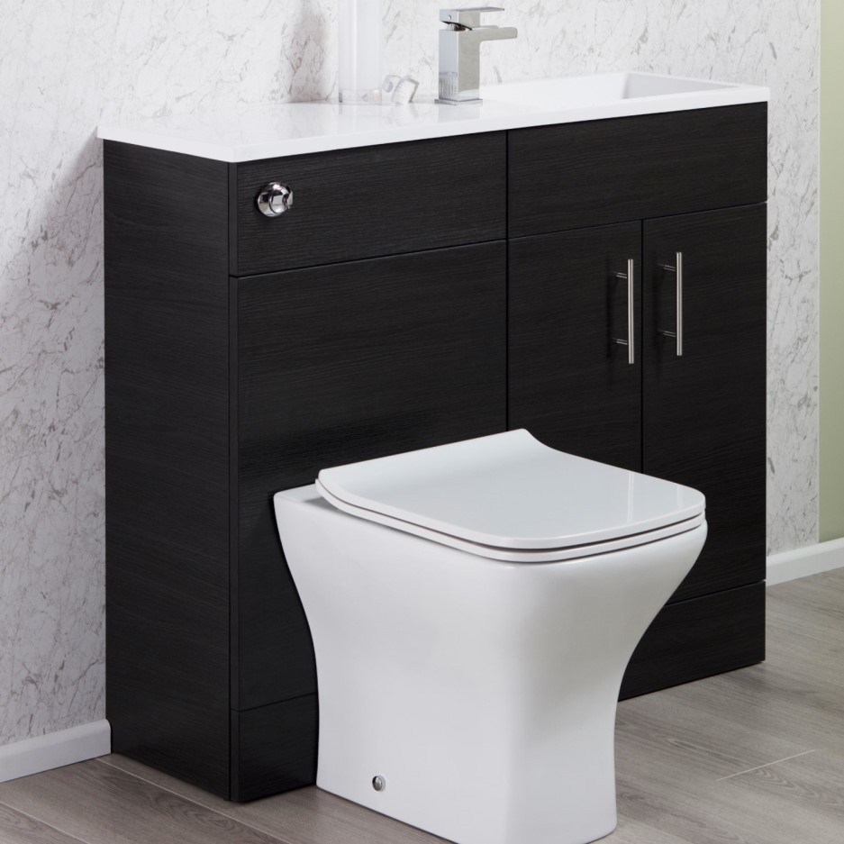 Black Slim Line Right Hand Basin & Vanity Unit Furniture Suite - W995mm ...