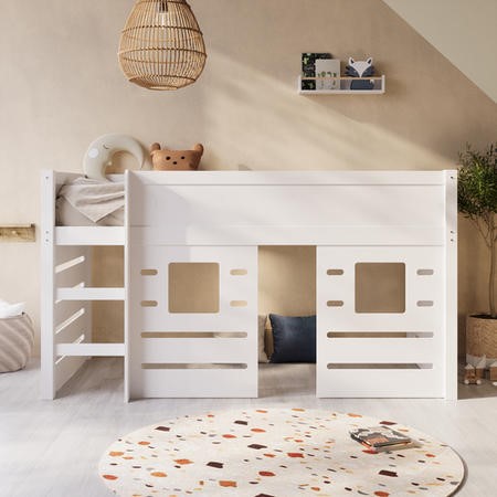 House Cabin Bed with Den in White - Saint - Furniture123