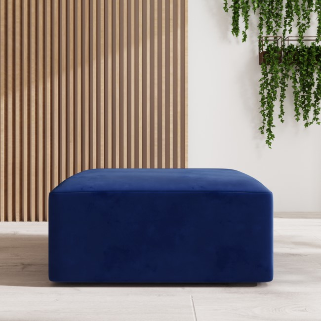 Hendrix Navy Velvet Footstool - Furniture123