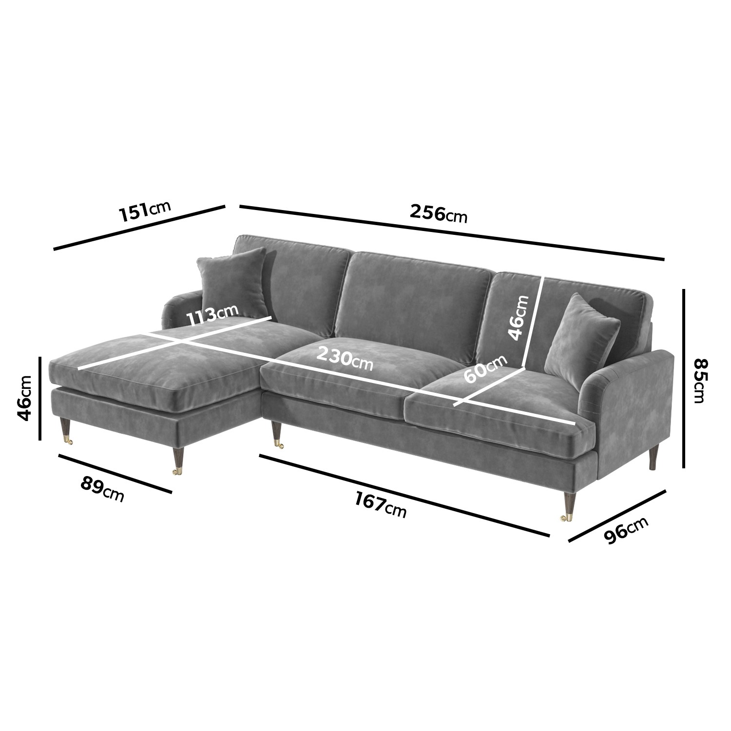 Left Hand Facing 3 Seater L Shaped Sofa in Silver Grey - Payton ...