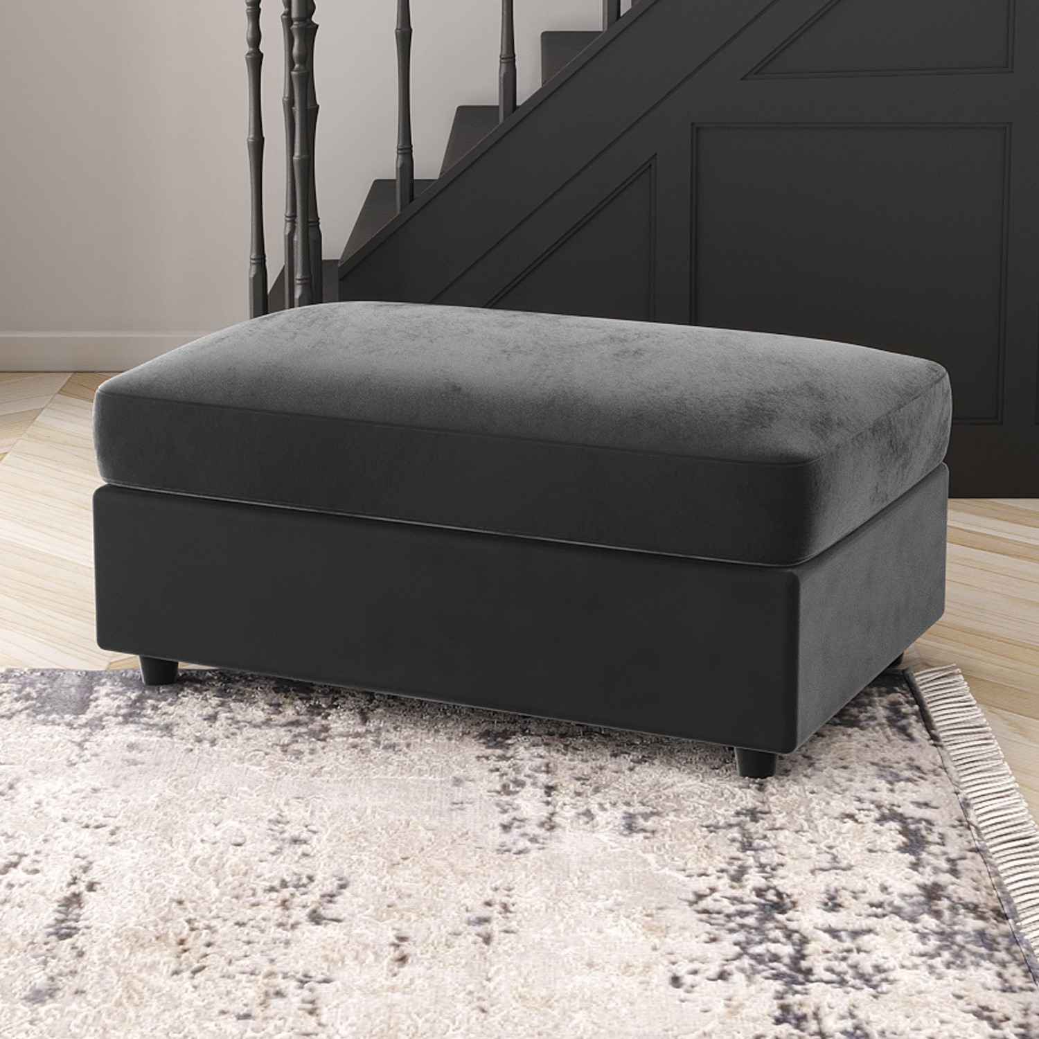 Charcoal Grey Velvet Footstool - August - Furniture123