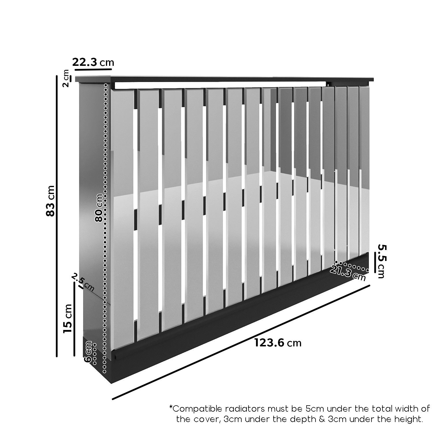 GRADE A1 - Narrow Mirrored Radiator Cover with Black Detail - Sophia ...