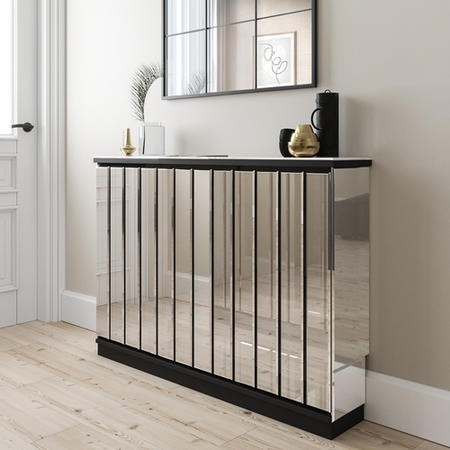 Narrow Mirrored Radiator Cover with Black Detail - 111cm - Sophia ...