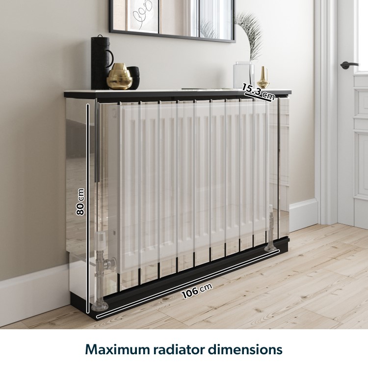 Narrow Mirrored Radiator Cover with Black Detail - 111cm - Sophia ...