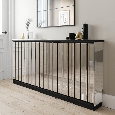 Narrow Mirrored Radiator Cover with Black Detail - 152cm - Sophia ...