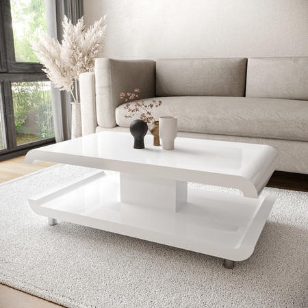 Large White Gloss Coffee Table with Storage - Tiffany - Furniture123