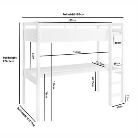 High Sleeper Loft Bed with Desk in White Wyatt Furniture123