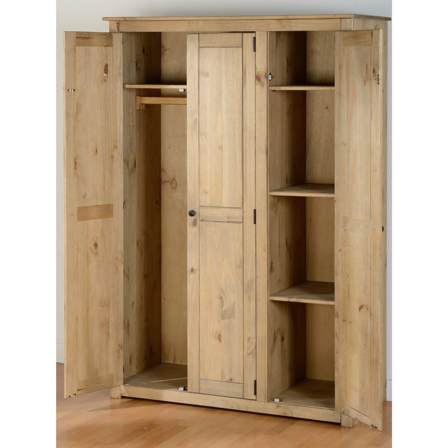GRADE A2 - Seconique Panama 3 Door Wardrobe in Natural Wax - Furniture123