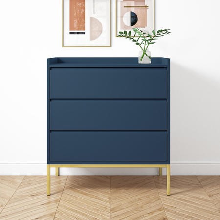 Navy Blue Modern Chest of 3 Drawers with Legs - Zion - Furniture123