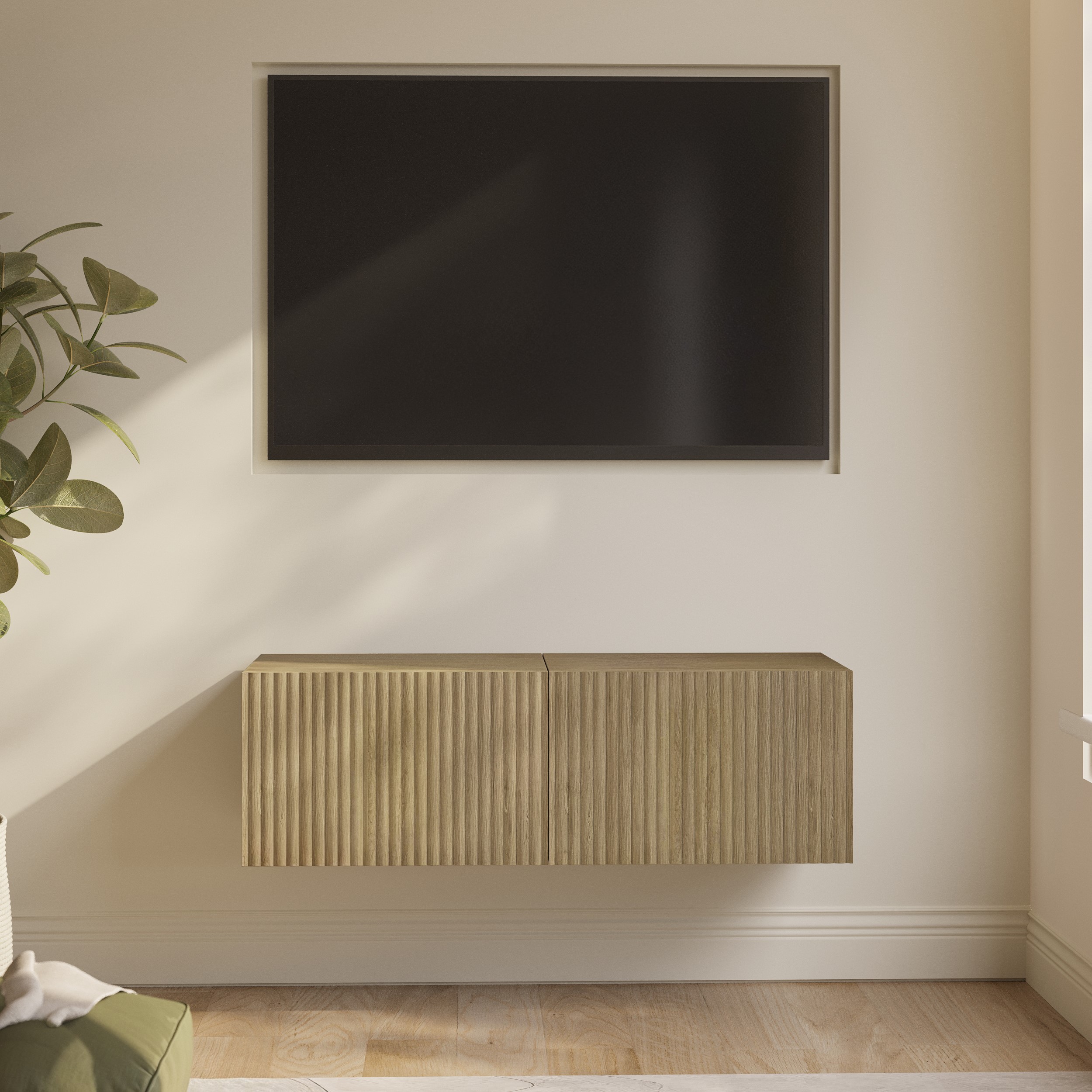 Multifunctional Small Oak Ribbed Floating TV Unit - TV's up to 55 ...