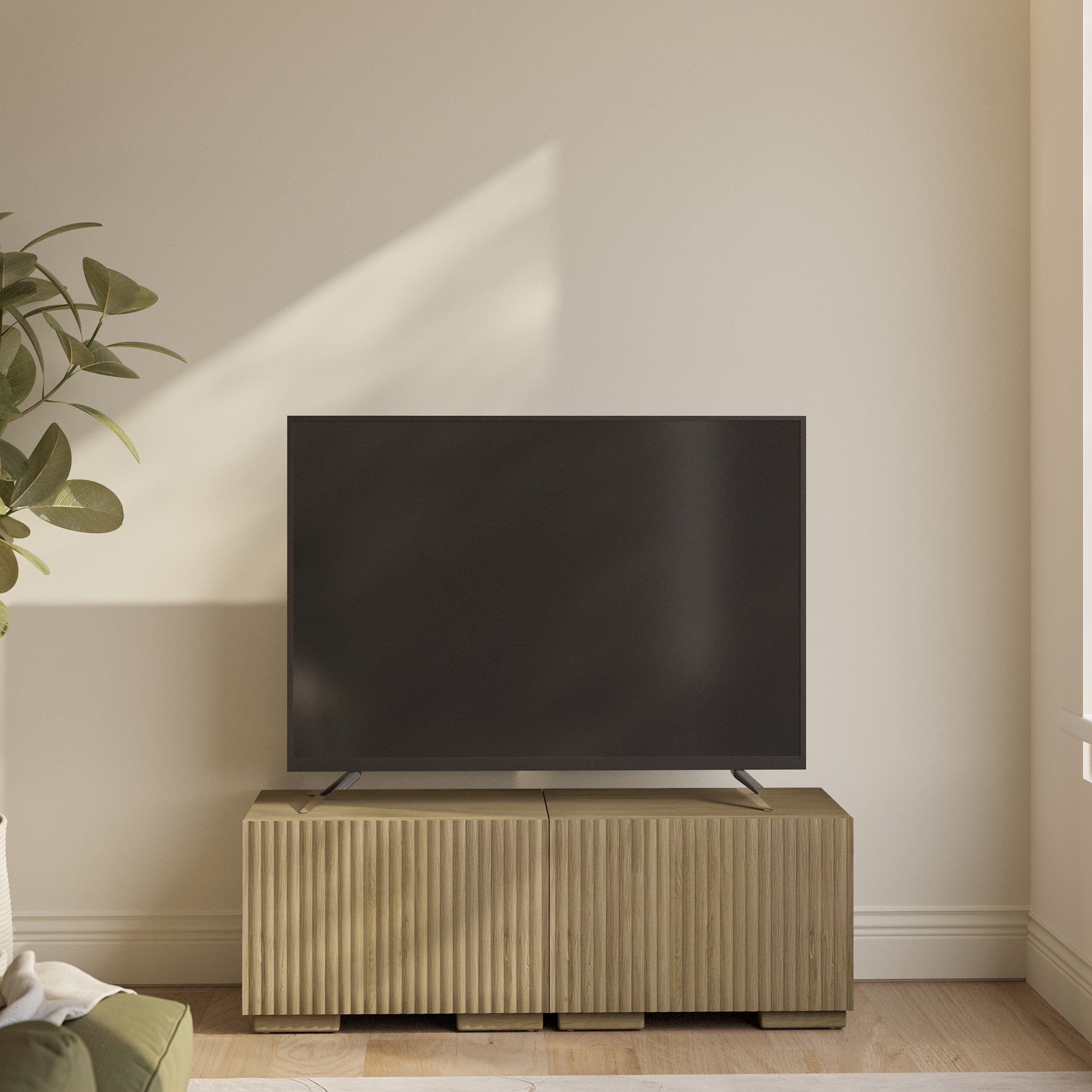 Multifunctional Small Oak Ribbed Floating TV Unit - TV's up to 55 ...