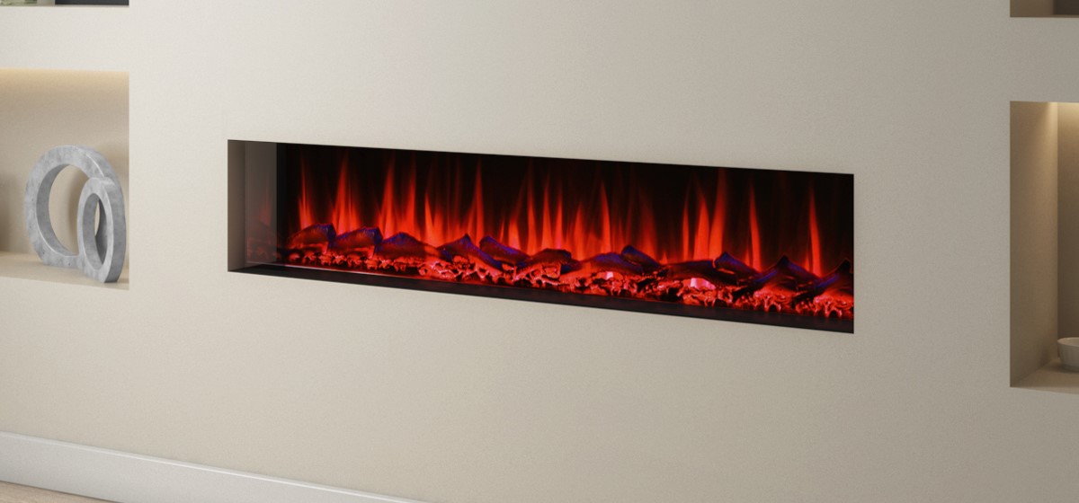 60 Inch Black Inset Electric Media Wall Fireplace - AmberGlo - Furniture123