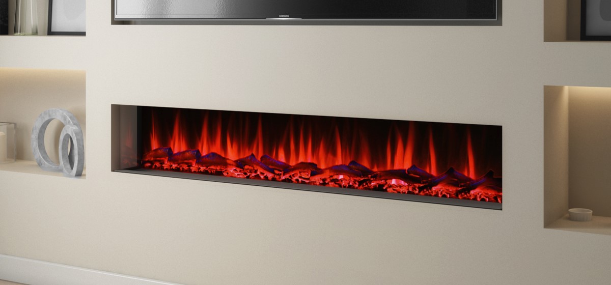 72 Inch Black Inset Electric Media Wall Fireplace - AmberGlo - Furniture123